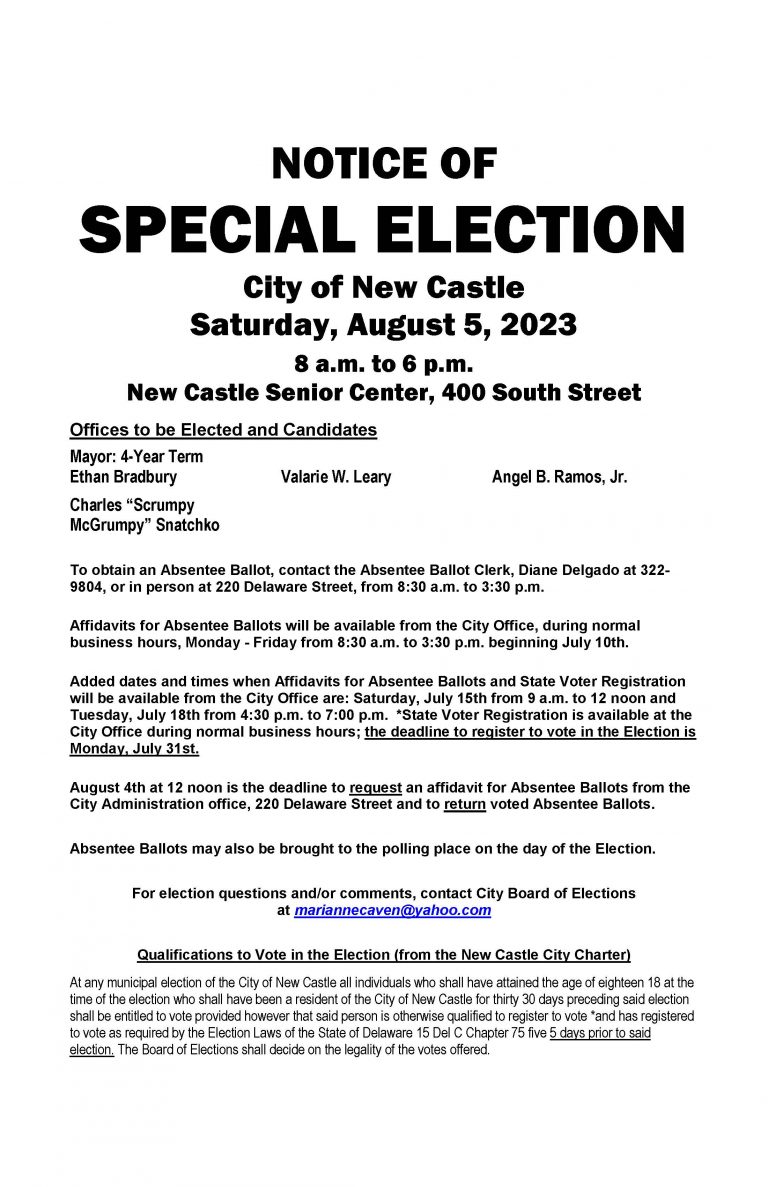 Election Information - City of New Castle - New Castle County Delaware