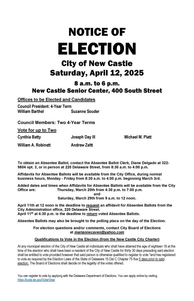 2025 Notice Of Election Poster Revised Final - City of New Castle